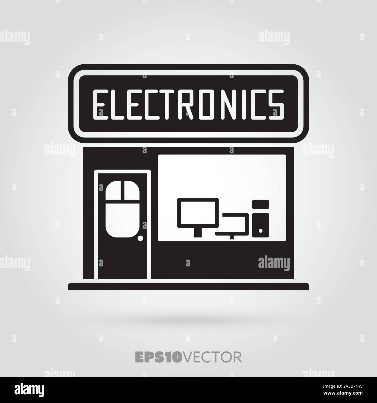 Electronics store glyph icon. Cute little computer shop symbol. Solid ...