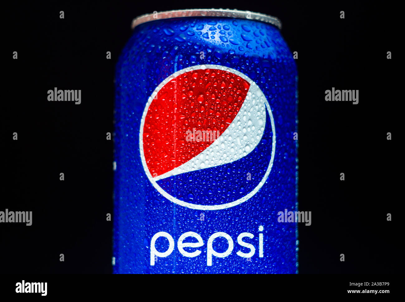 Kiev, Ukraine - 03 Sep 2017: Pepsi tin can on a black background Stock ...