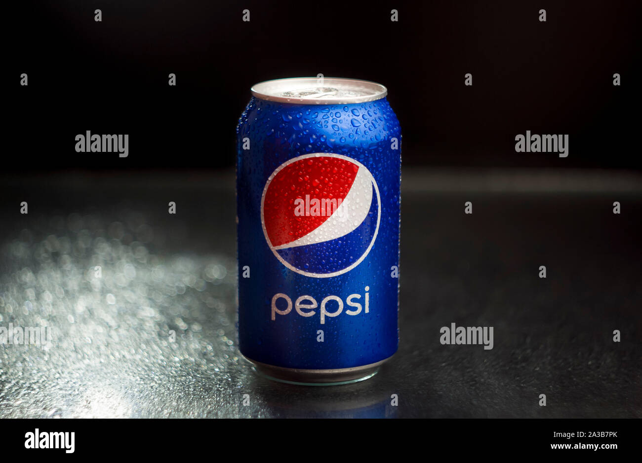 Kiev, Ukraine - 03 Sep 2017: Pepsi tin can on a black background Stock ...