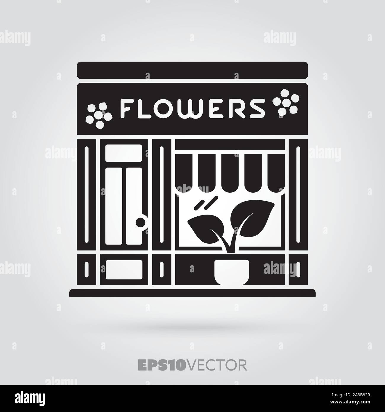 Flower shop glyph icon. Cute little florist store symbol. Solid black ...