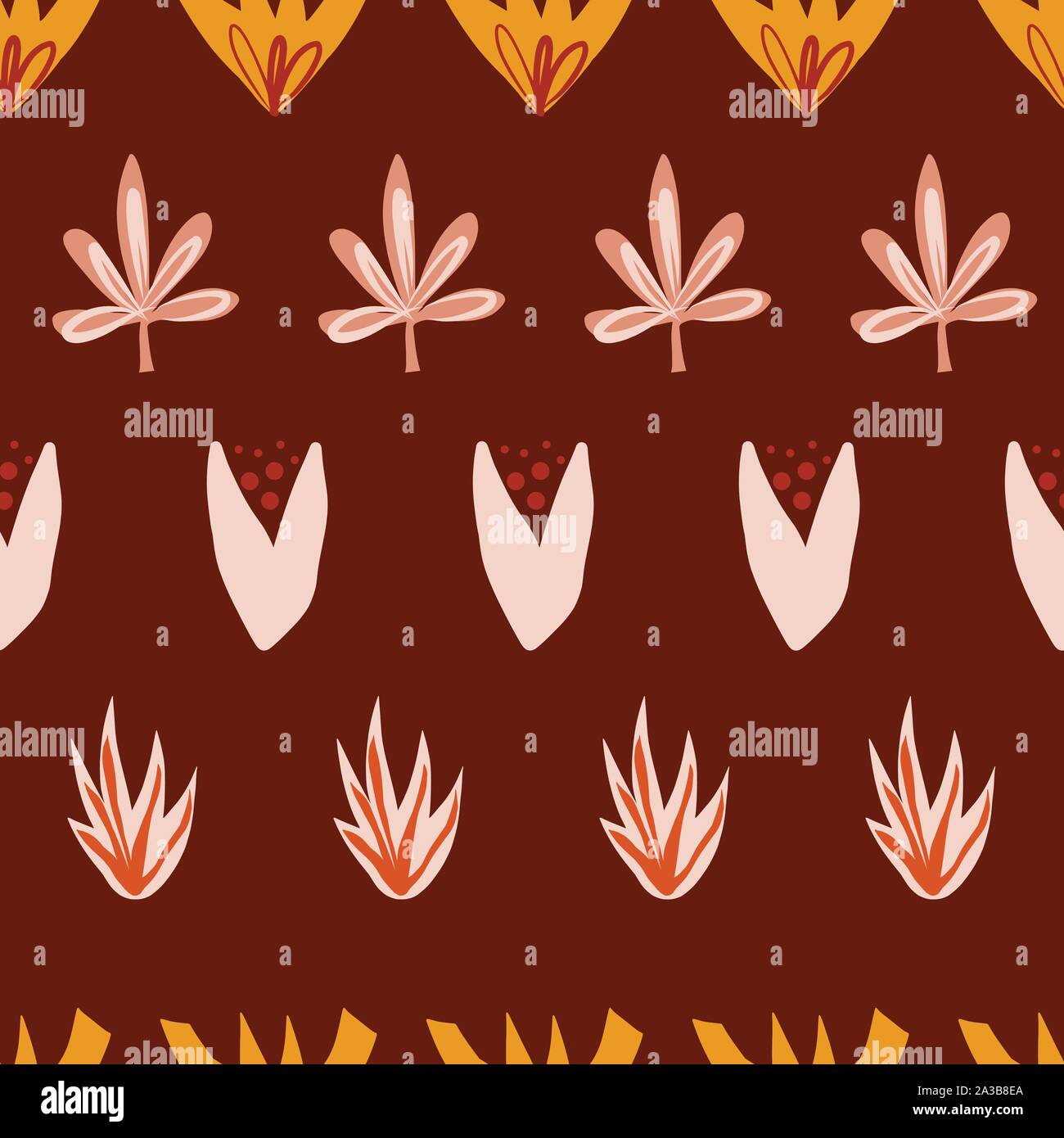 Abstract stylized autumn leaves seamless vector doodle background pink ...