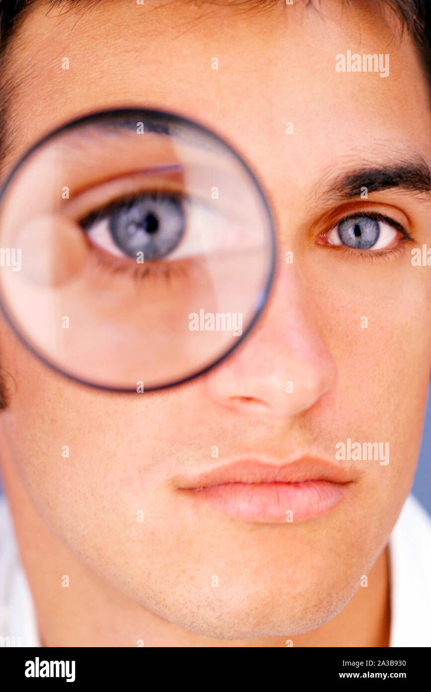 boy, magnifying lens Stock Photo - Alamy