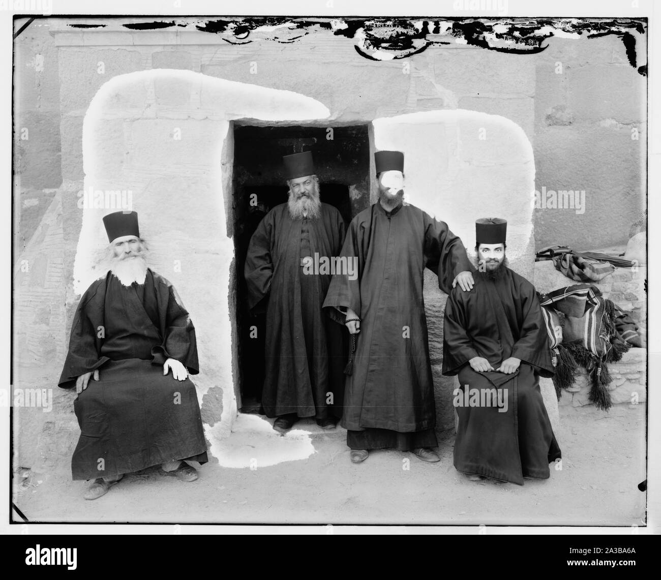 Sinai. Greek monks at the modern entrance [Monastery of St. Catherine ...