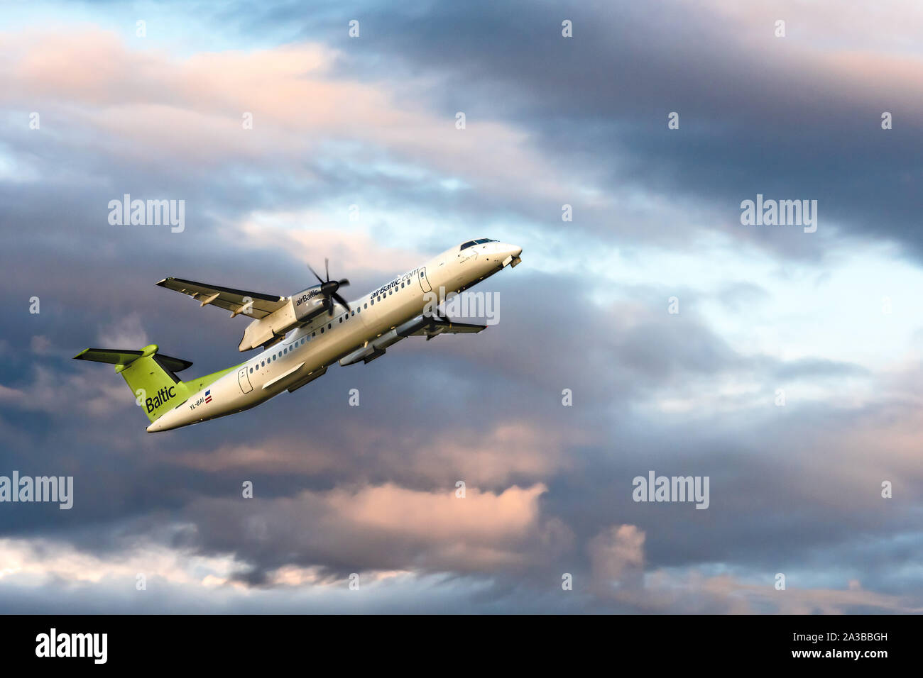 Riga, Latvia - October 03, 2019: airBaltic Passenger airplane YL-BAI ...