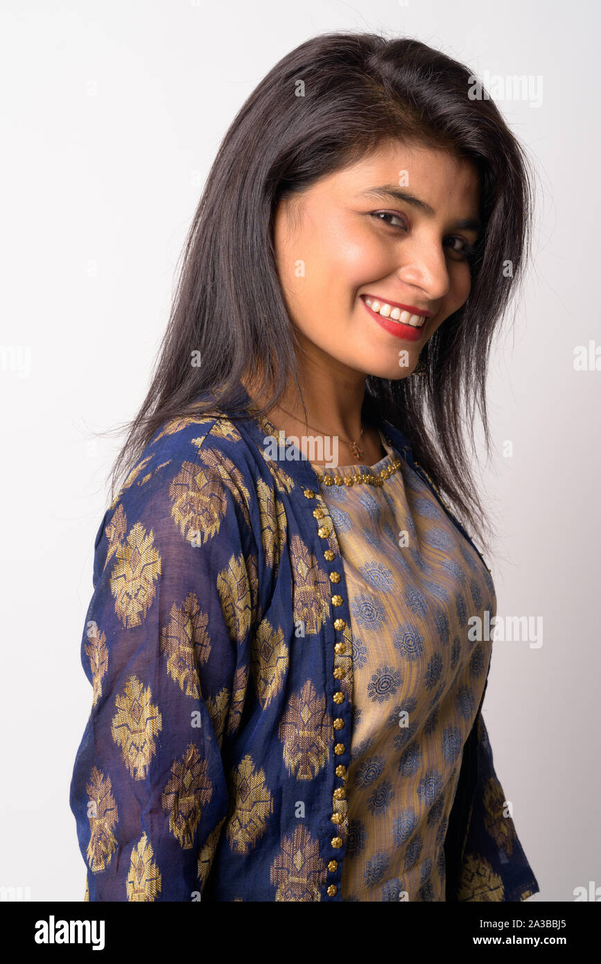 Happy young Persian woman smiling in traditional clothing Stock Photo ...