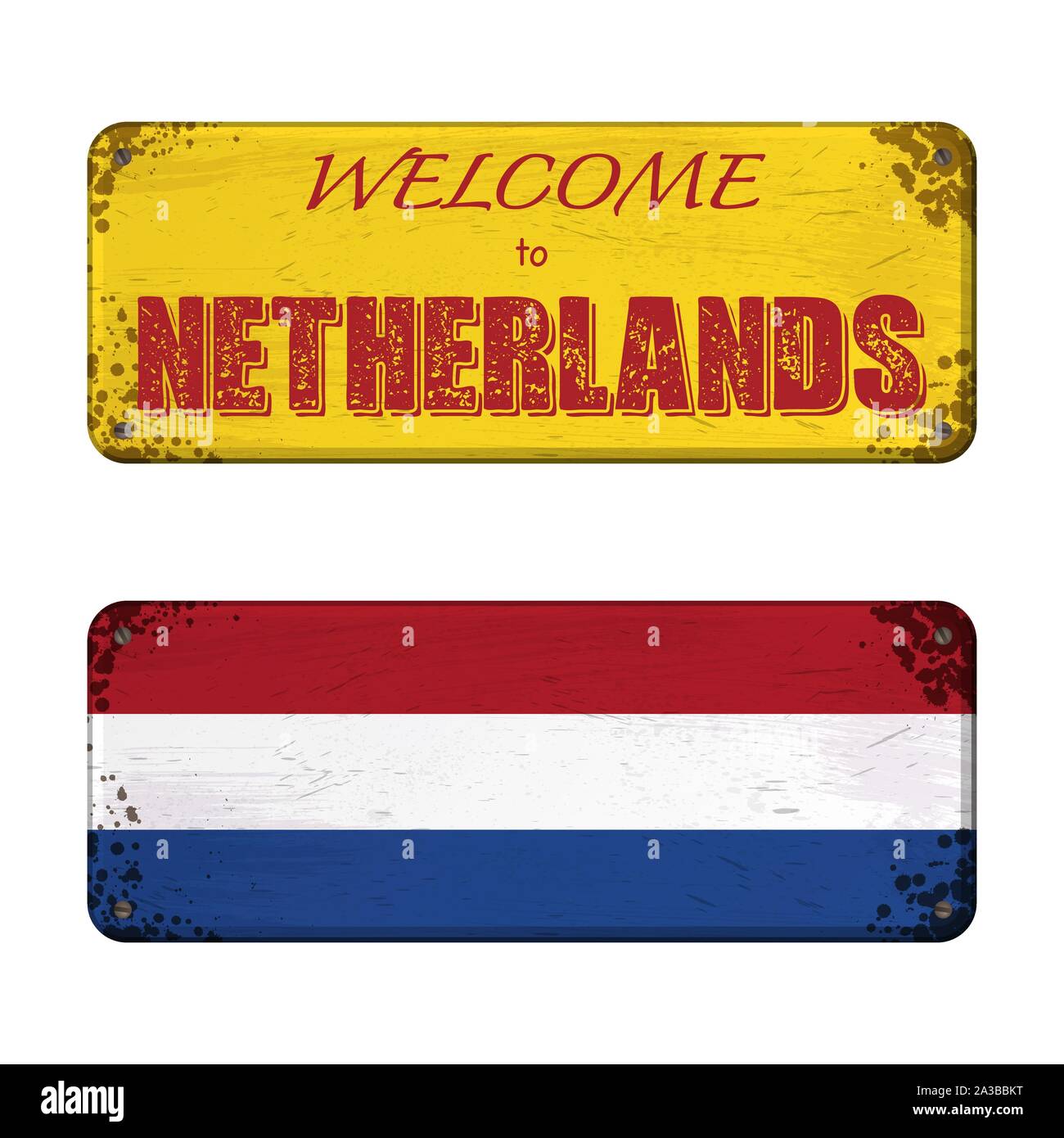 Two nameplates with grunge Netherland flag and text Stock Vector Image ...