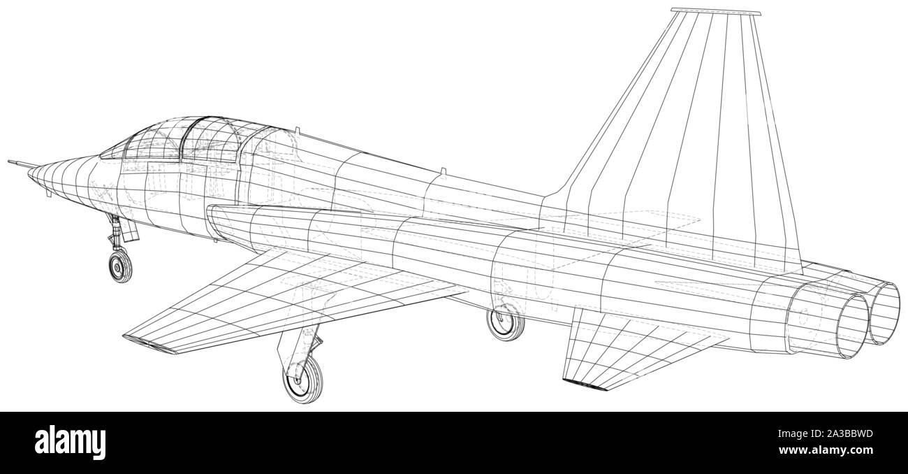Outline Airplane. Vector rendering of 3d. Wire-frame style. The layers ...