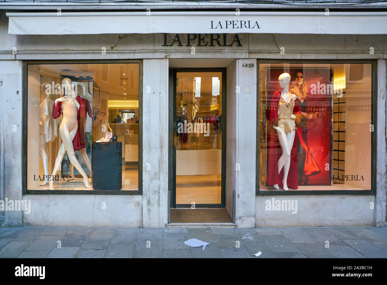 VENICE, ITALY - CIRCA MAY, 2019: storefront of La Perla shop in Venice ...