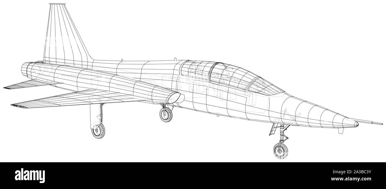 Airplane jet on white background. Vector rendering of 3d. Wire-frame ...