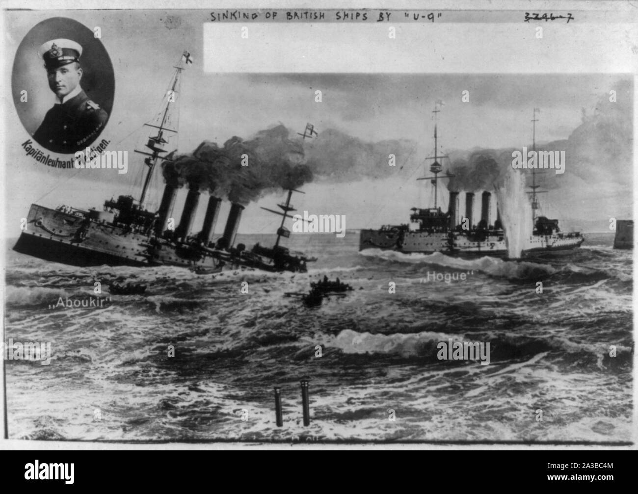 Sinking of British ships, HOGUE and ABOUKIR Stock Photo - Alamy
