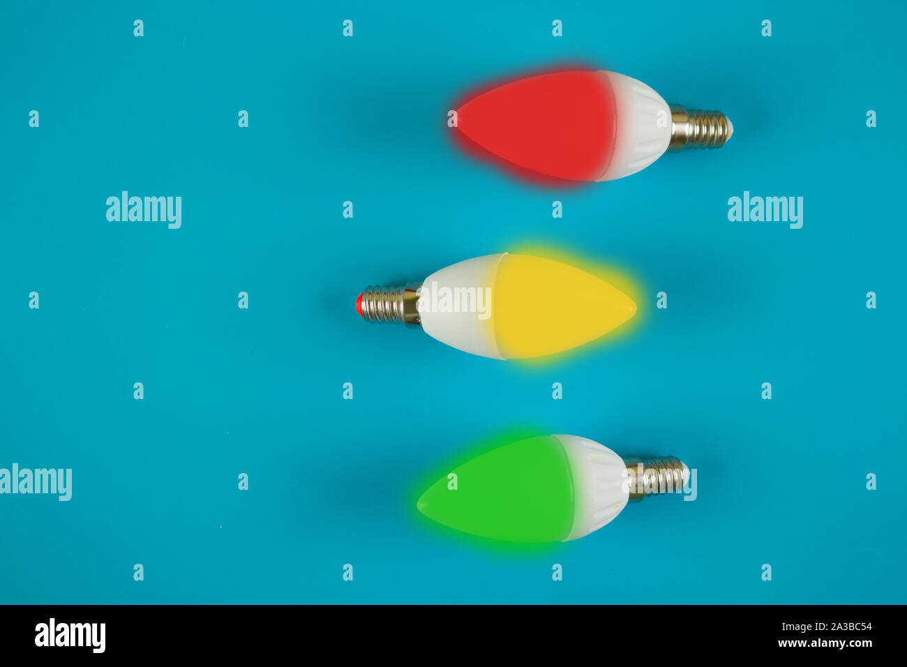 Three light bulb in traffic light colors Stock Photo - Alamy