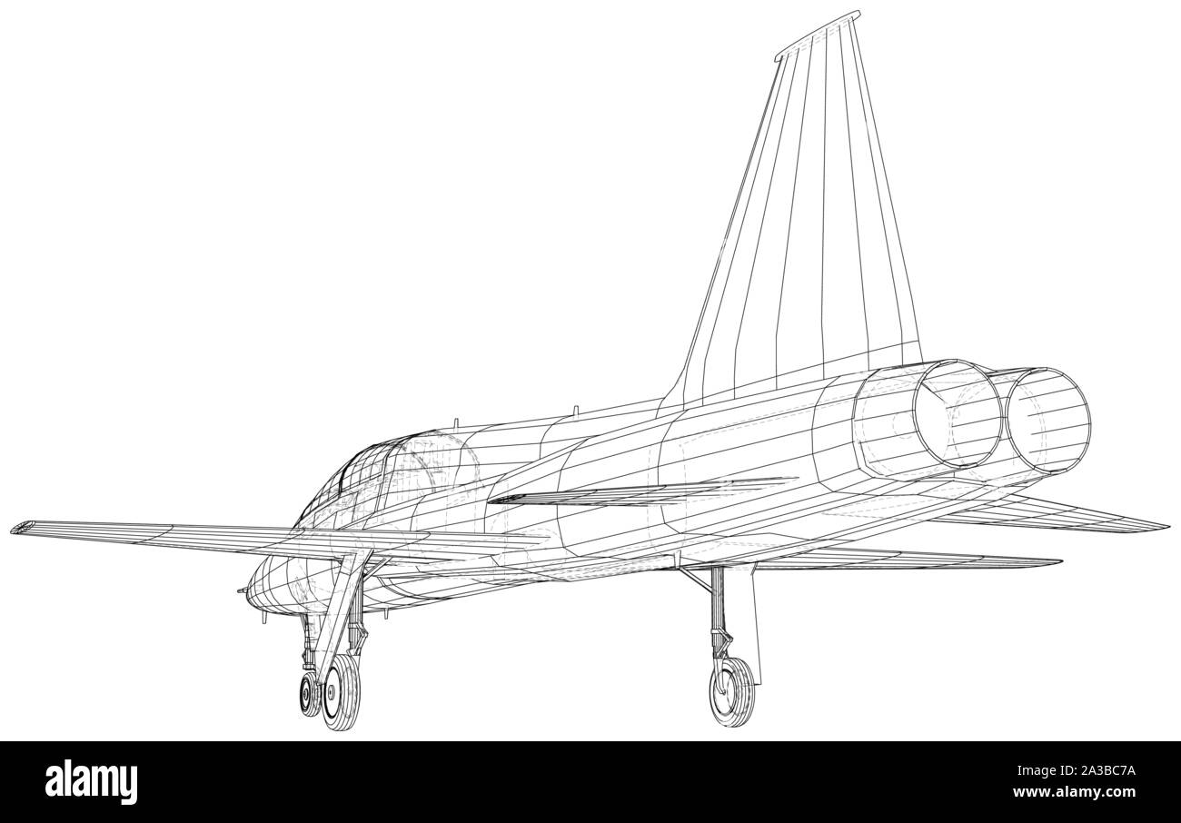 Airplane jet on white background. Vector rendering of 3d. Wire-frame ...