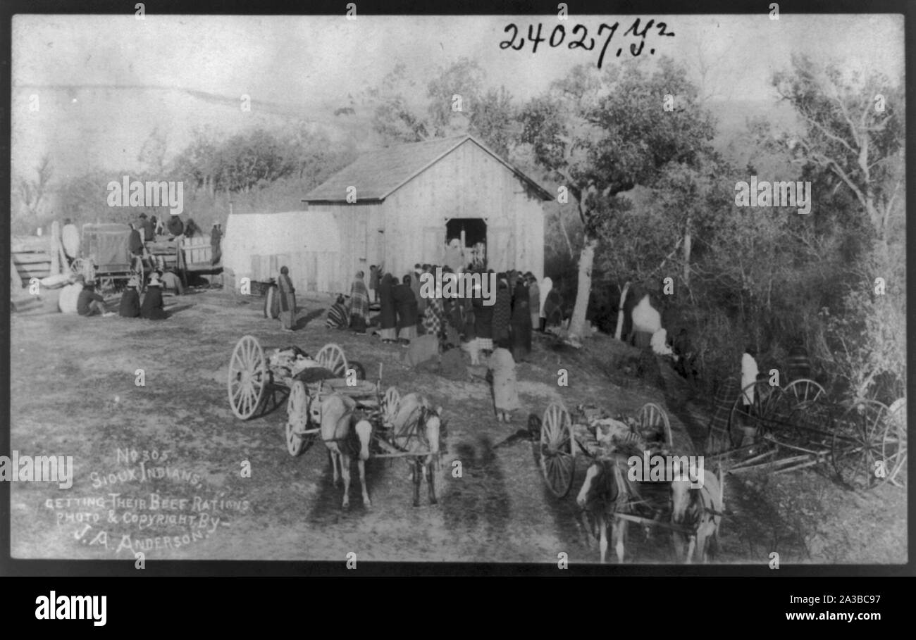 Sioux Indians getting beef rations Stock Photo - Alamy