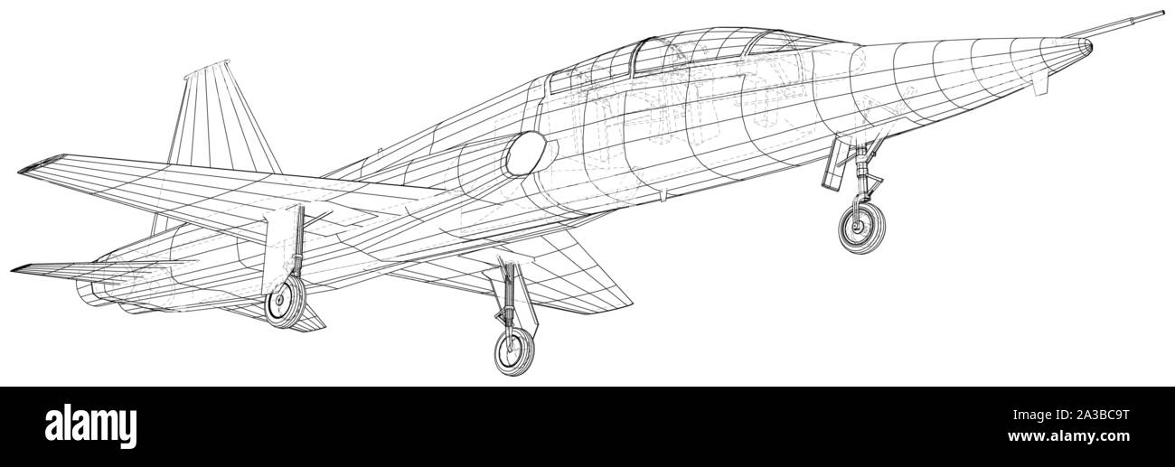 Airplane jet close-up. Vector rendering of 3d. Wire-frame Stock Vector ...