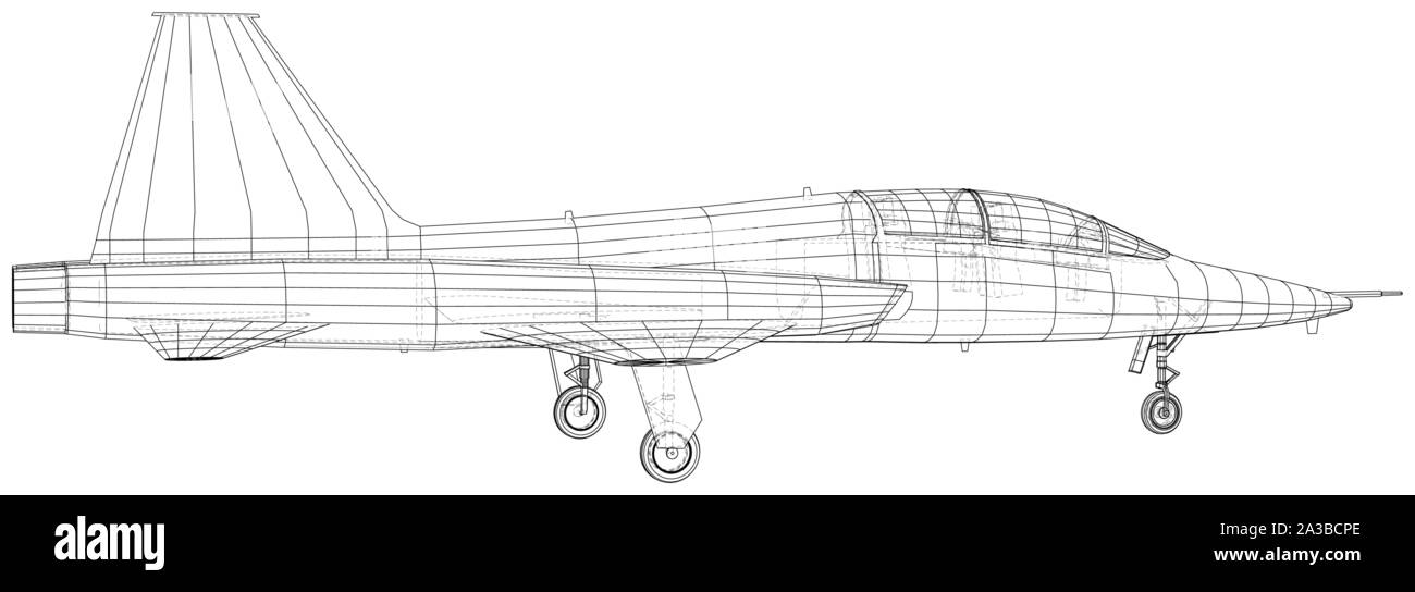 Outline Airplane. Vector rendering of 3d. Wire-frame style. The layers ...