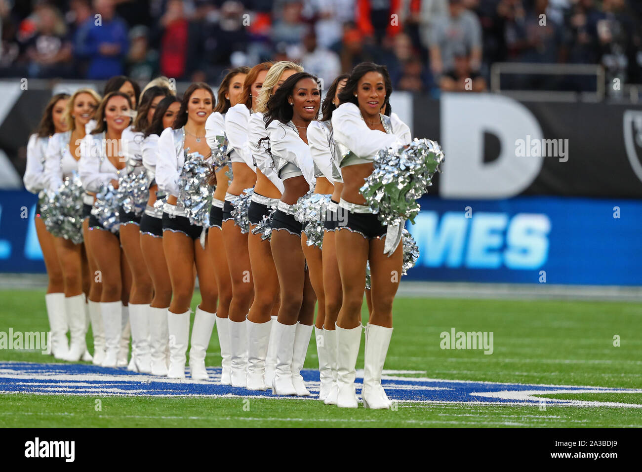 LONDON, ENGLAND - OCTOBER 06 2019: Cheerleaders perform during the NFL ...