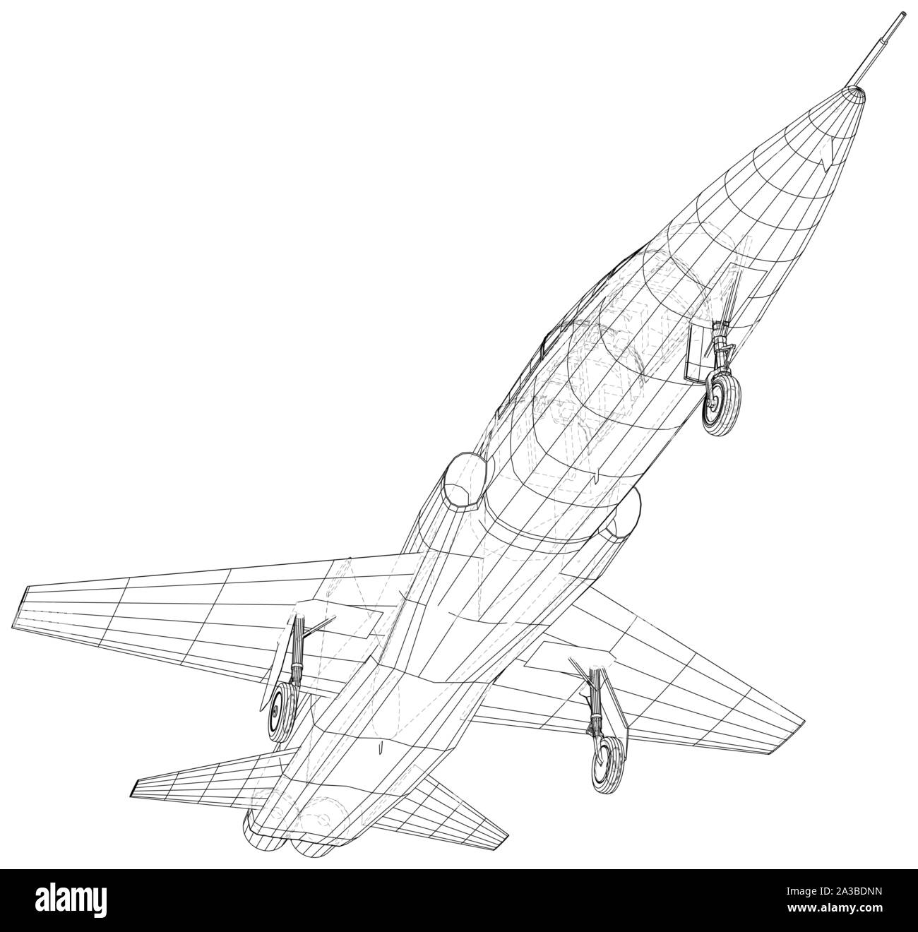 Airplane jet on white background. Vector rendering of 3d. Wire-frame ...