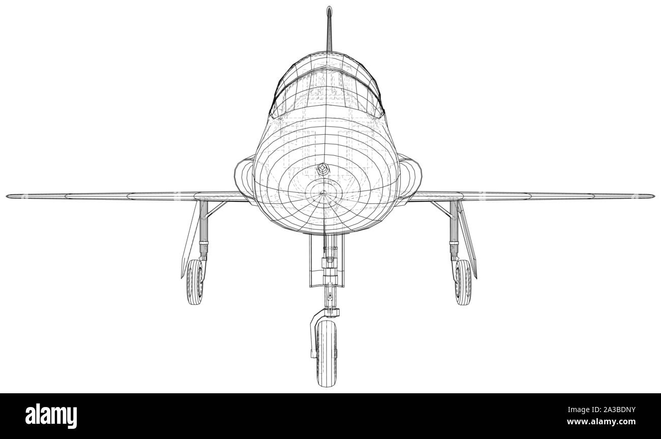 Airplane jet sketch. Vector rendering of 3d. Wire-frame style Stock ...