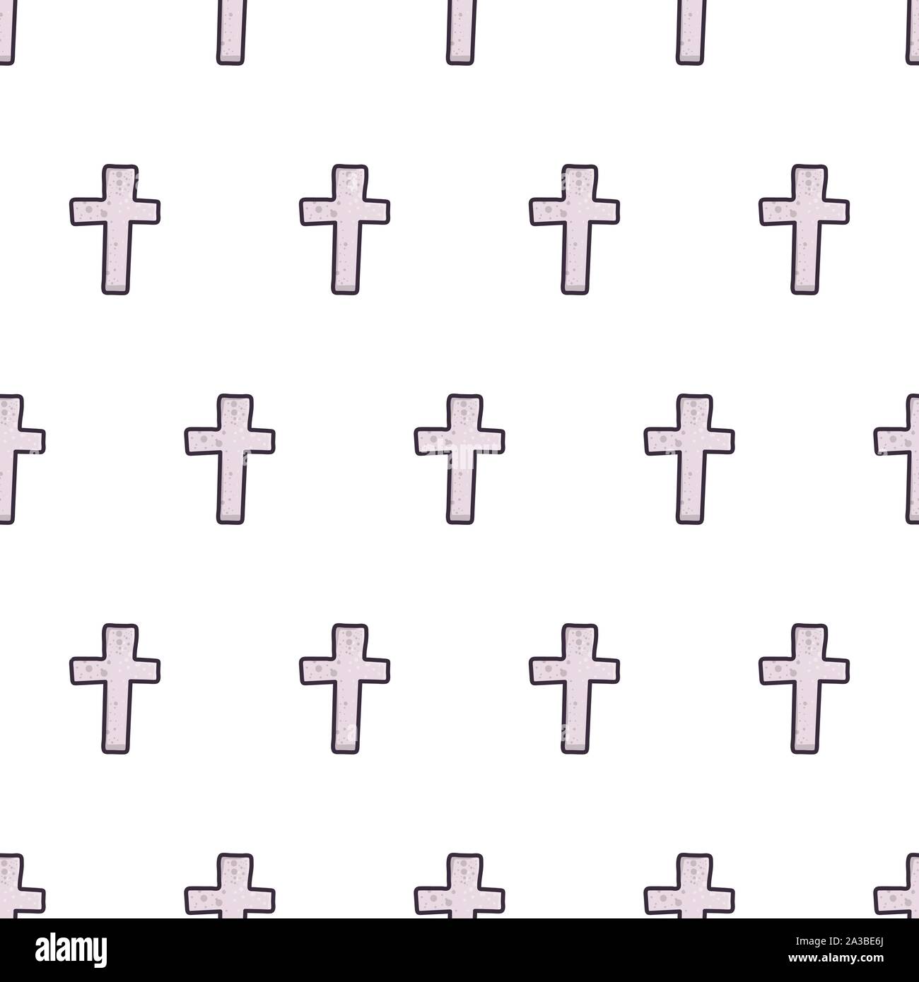 Grey cross creepy seamless pattern on white background. Halloween ...