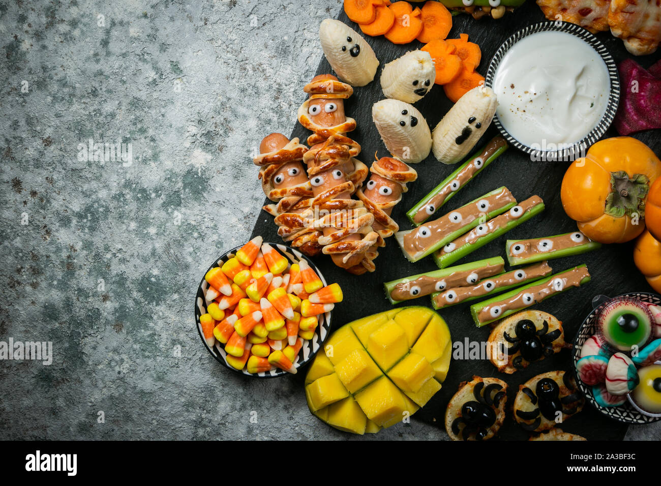 Halloween party food - selection of halloween style appetizers Stock ...