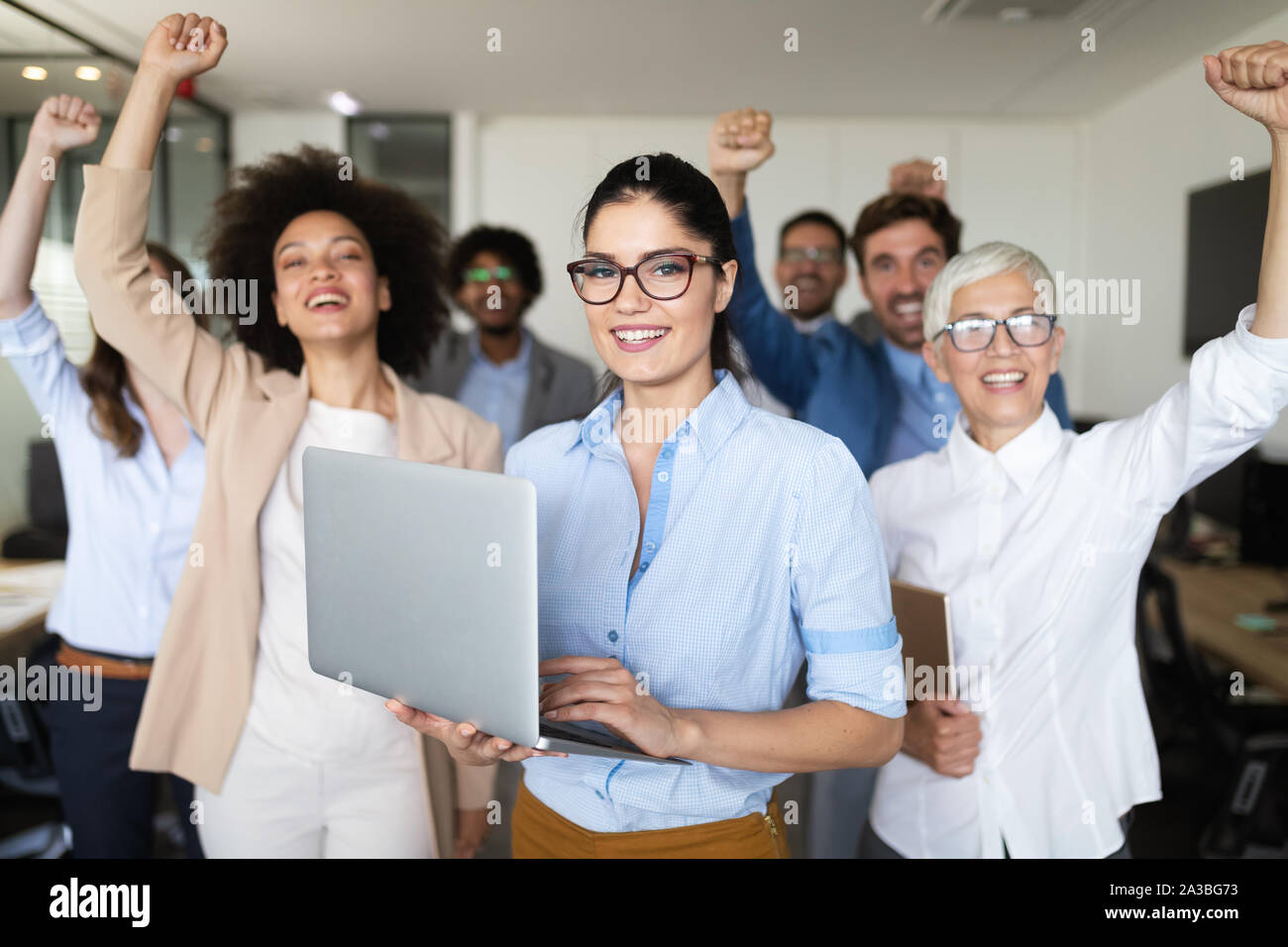 Successful old senior businesswoman celebrating hi-res stock ...
