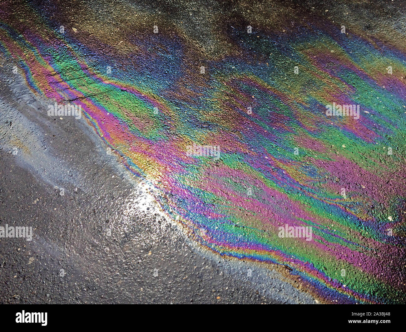Oil spill pattern on asphalt Stock Photo - Alamy
