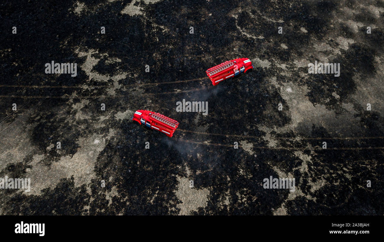 fire trucks top view from a drone Stock Photo - Alamy