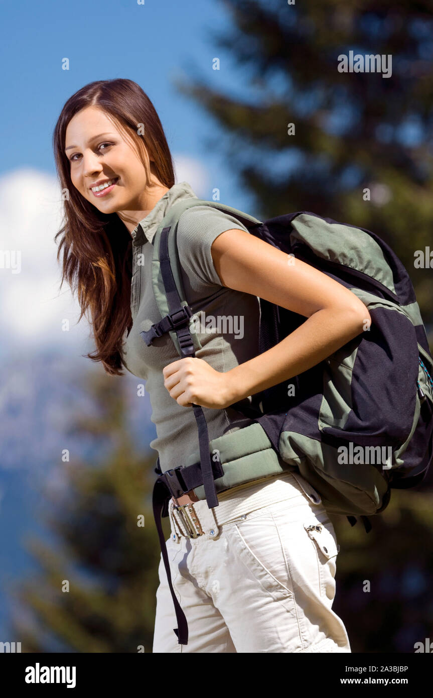 woman with pack, mountain Stock Photo - Alamy