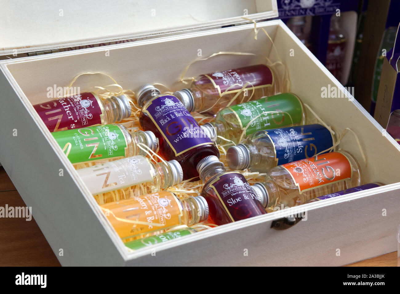 box of flavored gins Stock Photo - Alamy