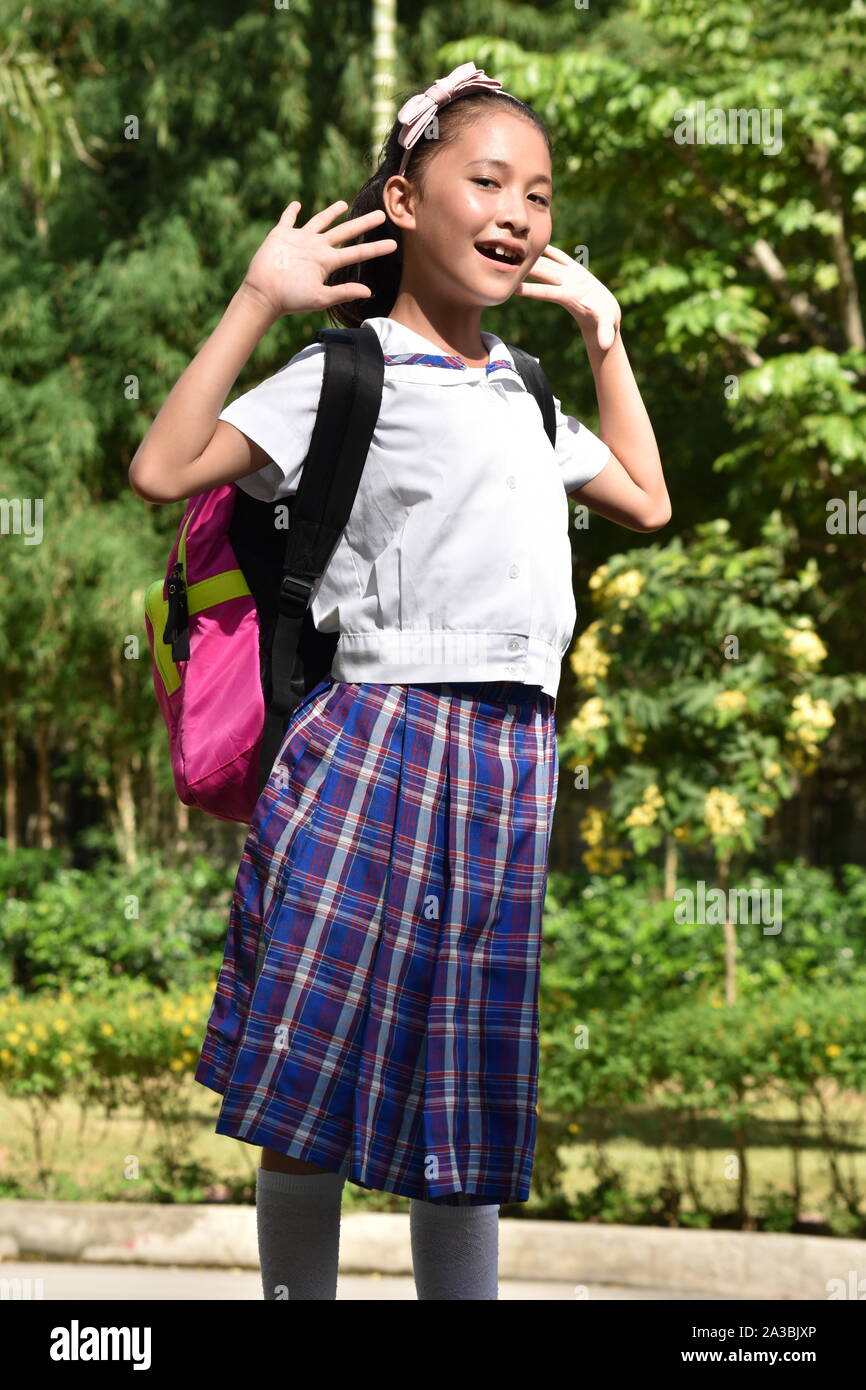 Surprised Filipina Female Student Wearing School Uniform Stock Photo ...
