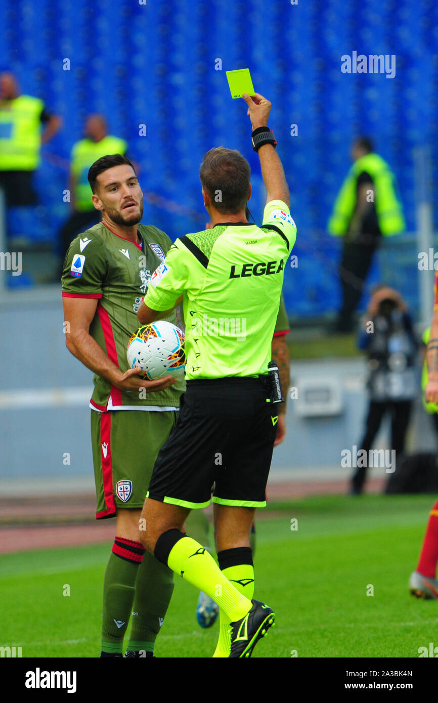 cartellino giallo per luca ceppitelli , cagliari , during Roma Vs ...
