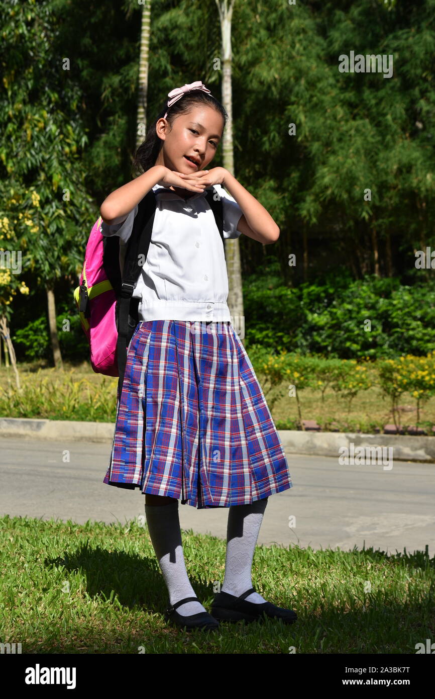 Beautiful Pretty Female Student Wearing School Uniform With Books Stock ...