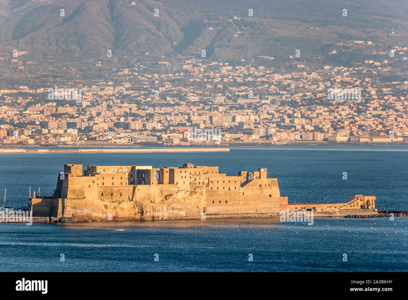 Panoramic view of the famous Naples bay, with Egg castle, the Vesuvius ...
