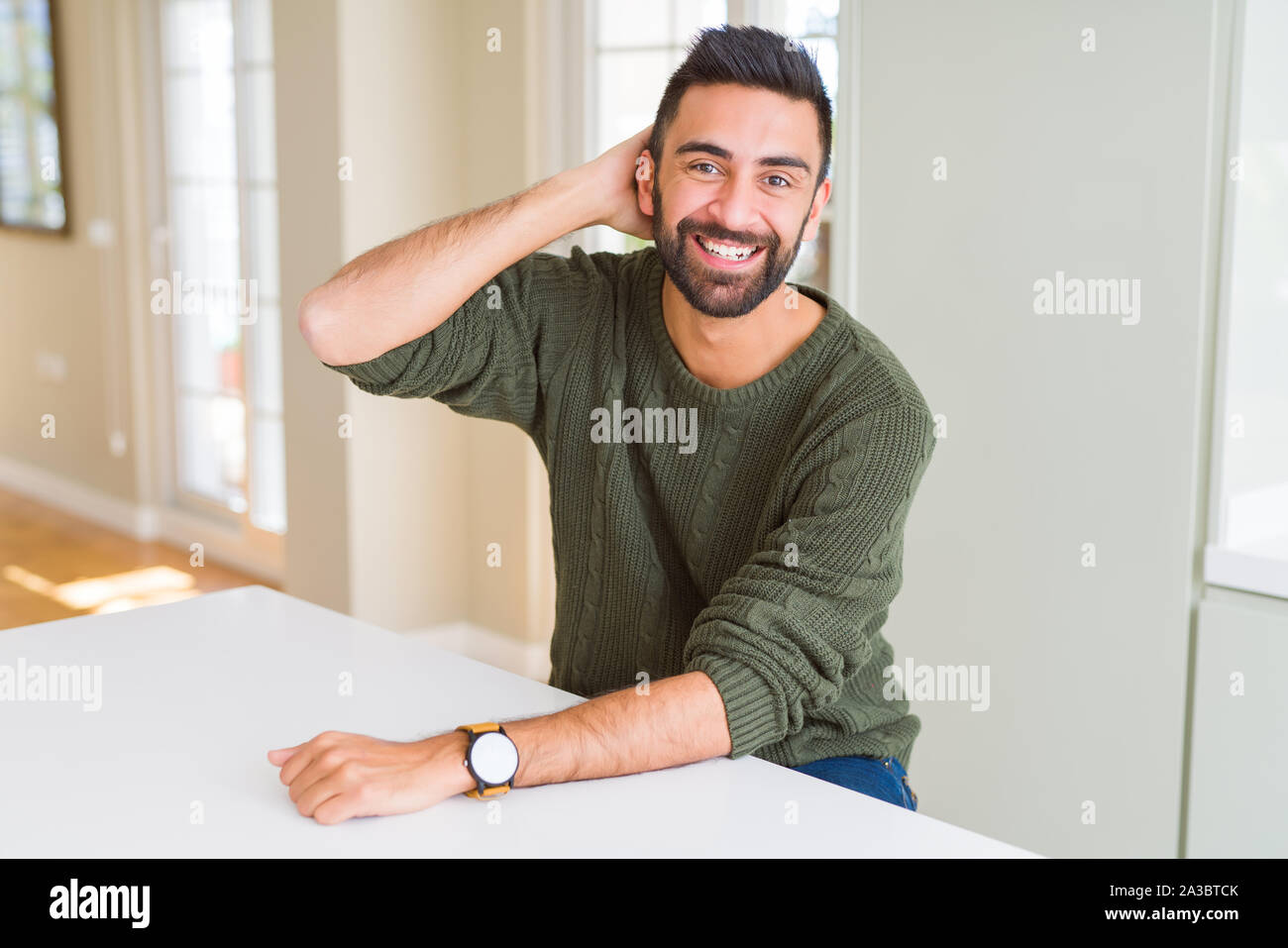 Handsome man smiling cheerful with a big smile on face showing teeth ...