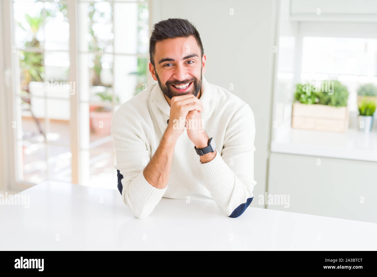 Handsome man smiling cheerful with a big smile on face showing teeth ...