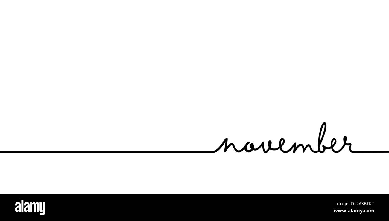 November - continuous one black line with word. Minimalistic drawing of ...