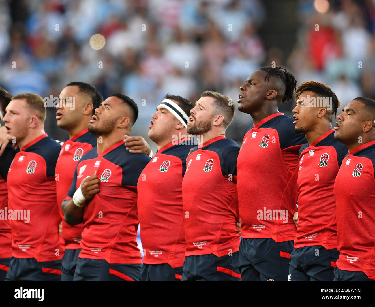 England players sing the anthem before the 2019 Rugby World Cup Pool C ...