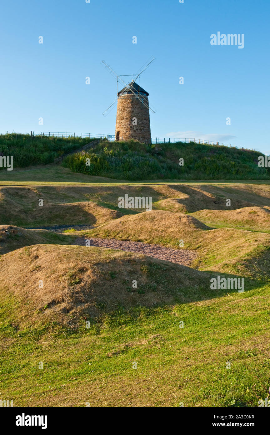 St Monans Windmill and remains of salt pans. Fife, Scotland Stock Photo ...
