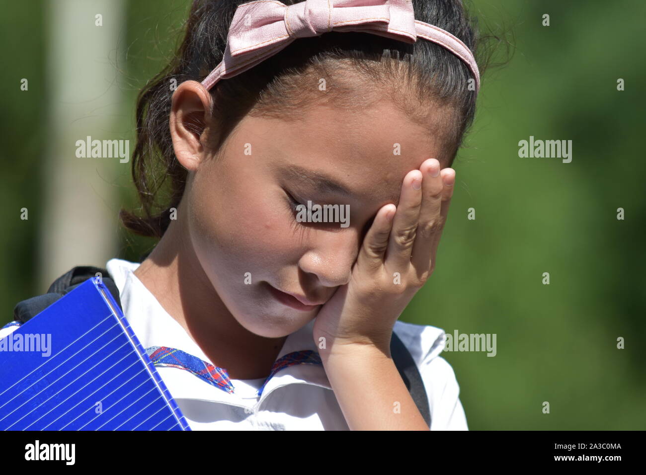 Sad Student Teenager School Girl With Notebooks Stock Photo - Alamy