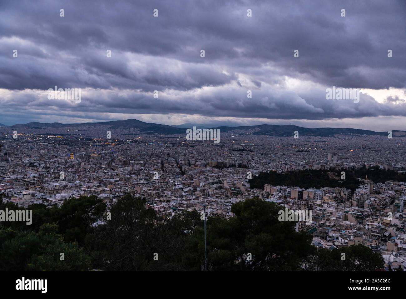 Elevated view of Athens at night in Greece Stock Photo - Alamy