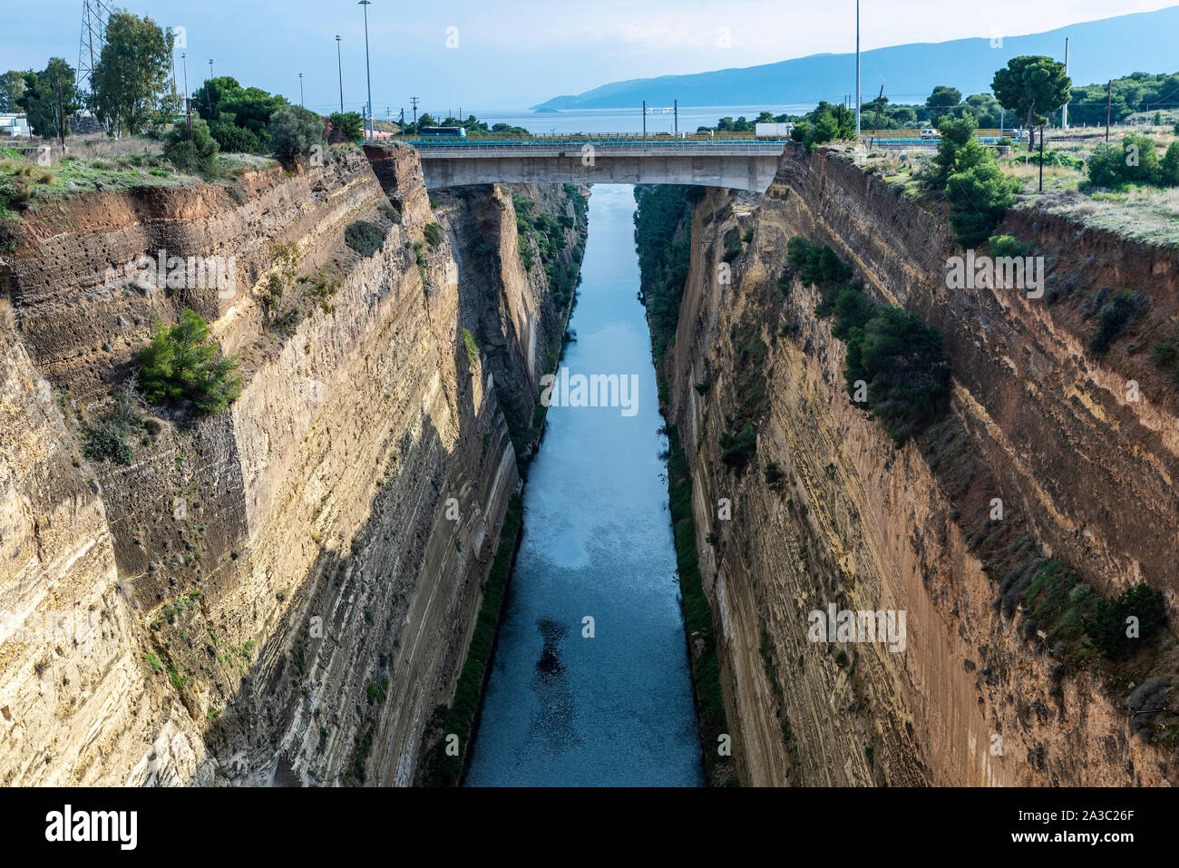 View of the Corinth Canal in the Isthmus of Corinth, Greece Stock Photo ...