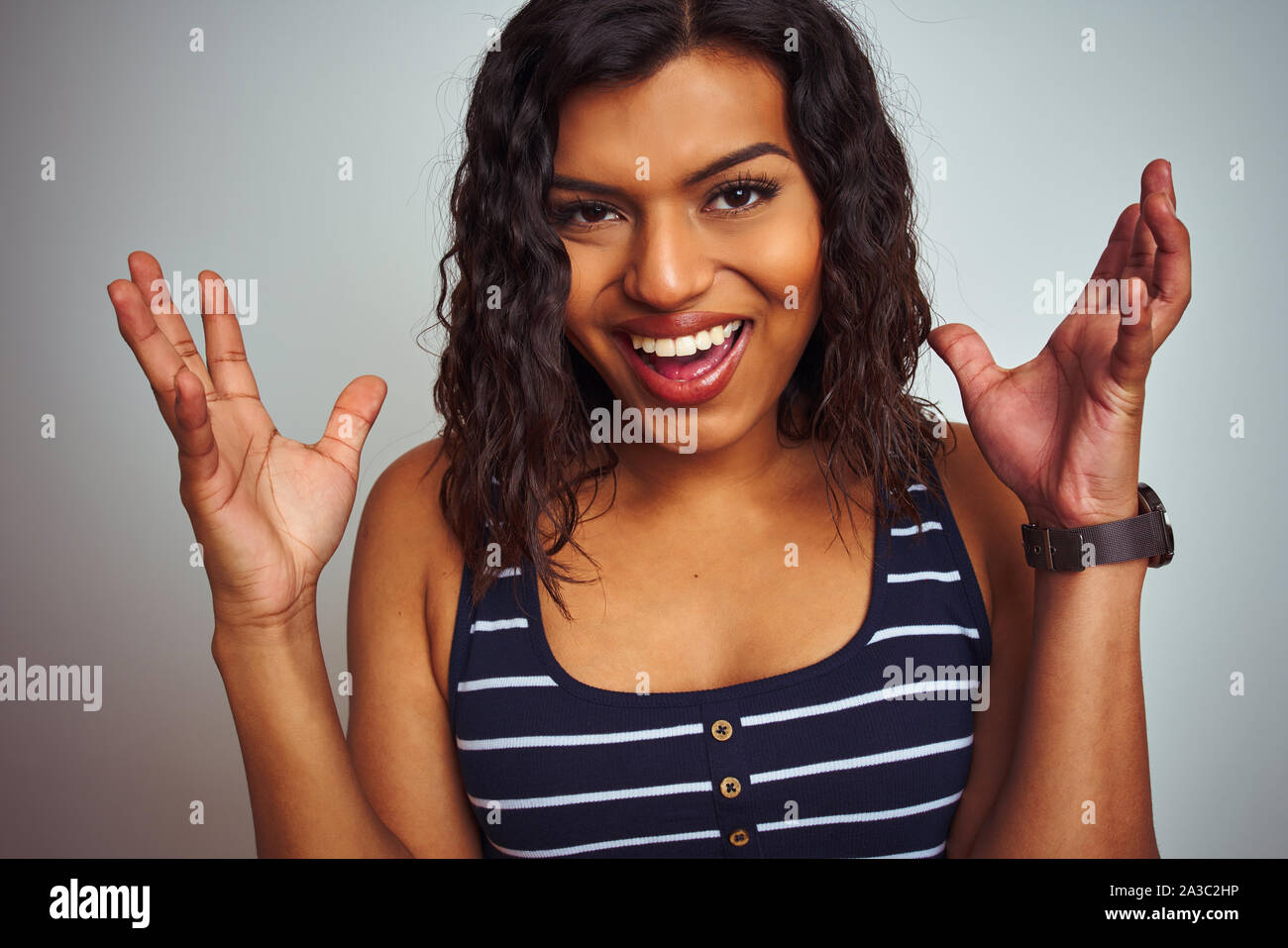 Beautiful transsexual transgender woman wearing striped t-shirt over ...