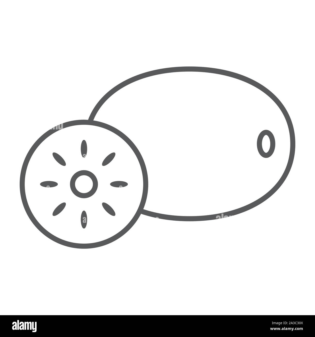 Kiwi thin line icon, food and fruit, vitamin sign, vector graphics, a ...