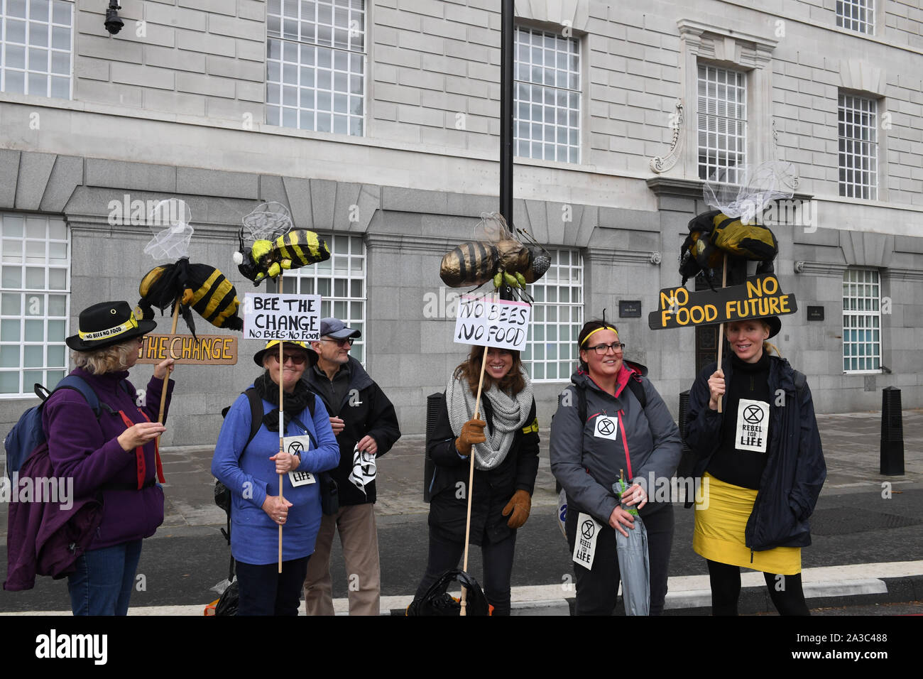 Protesters carryings models of bees during an Extinction Rebellion ...