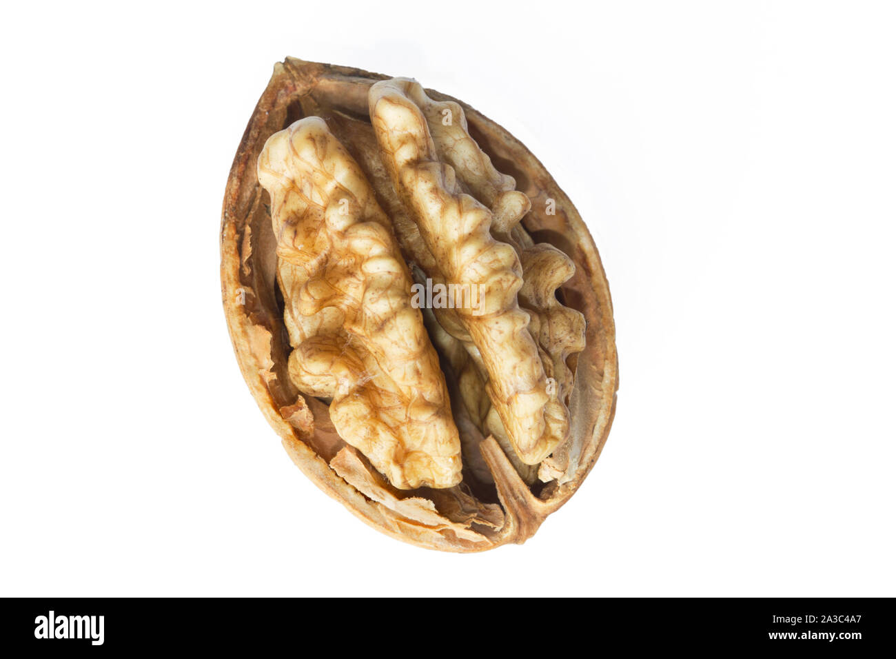 Cracked ripe walnut in husk isolated on white background Stock Photo ...