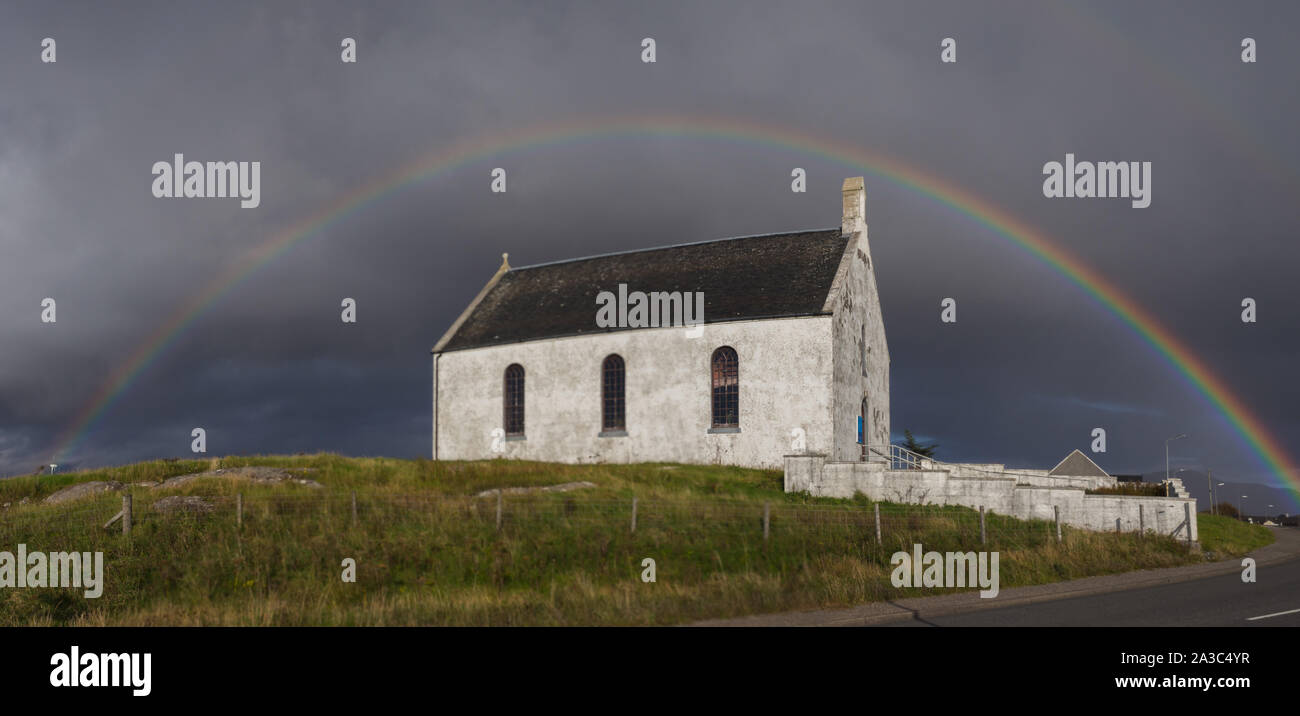 Daliburgh Parish Church under a rainbow, Dalabrog, South Uist, Outer ...