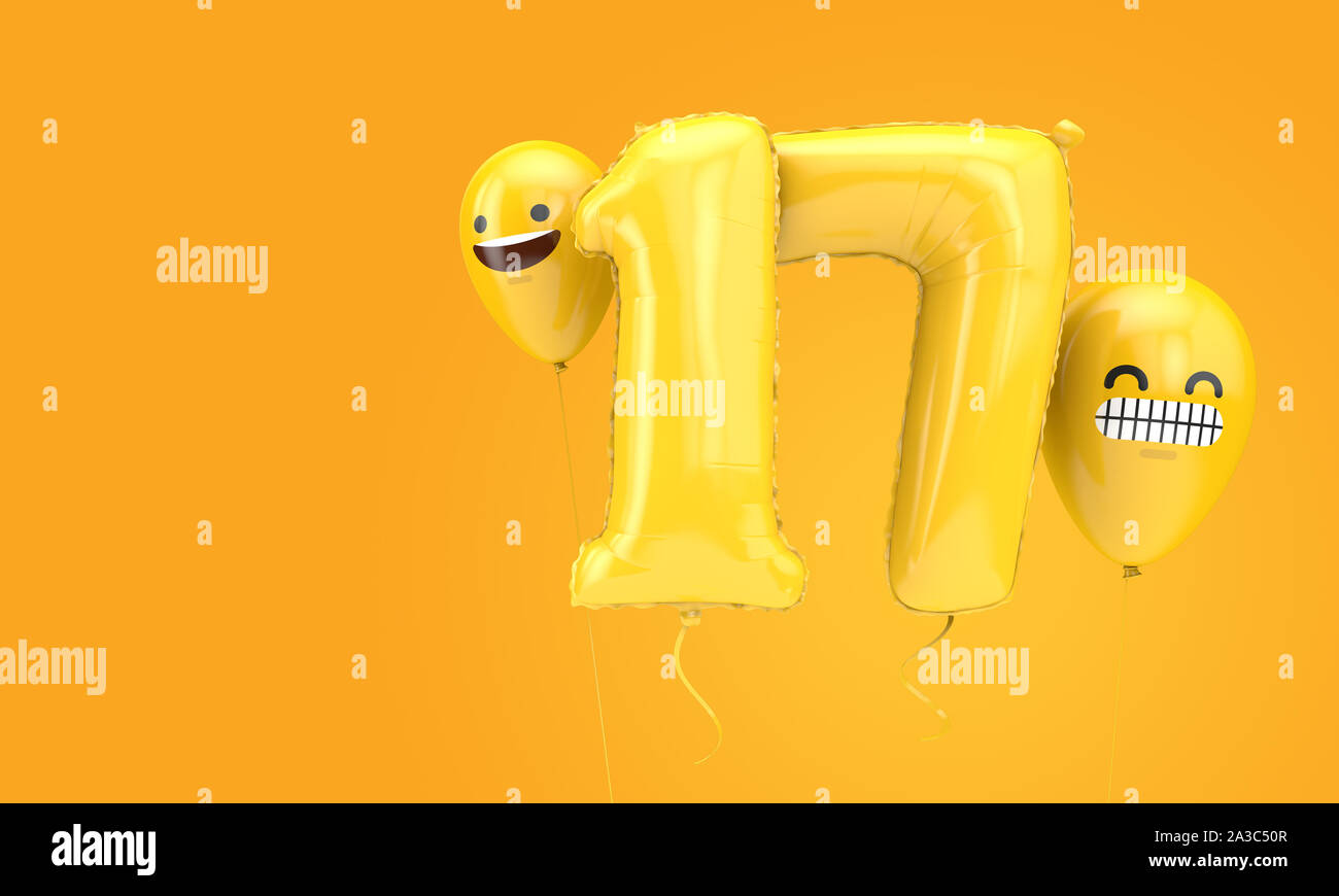 Number 17 birthday ballloon with emoji faces balloons. 3D Render Stock ...