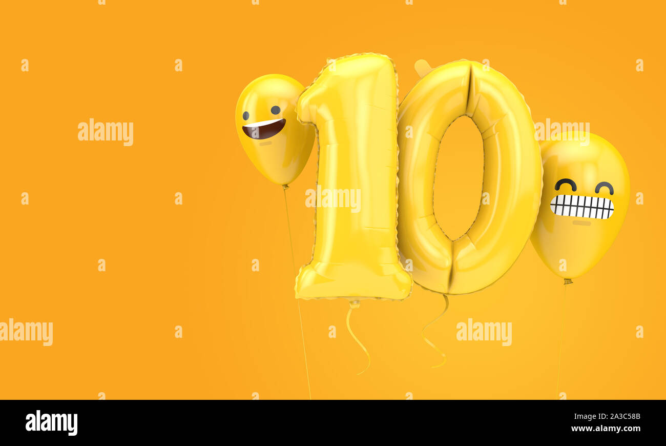 Number 10 birthday ballloon with emoji faces balloons. 3D Render Stock ...