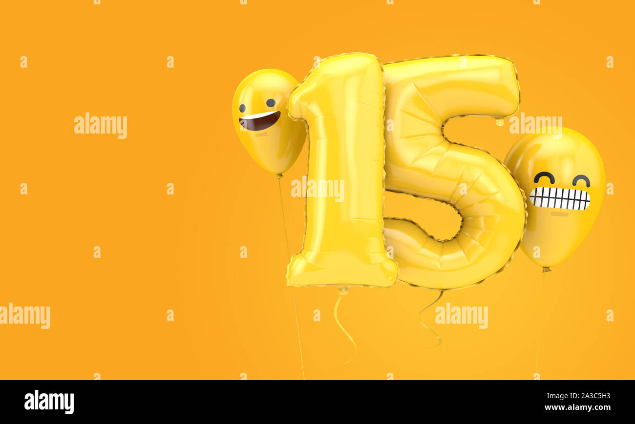 Number 15 birthday ballloon with emoji faces balloons. 3D Render Stock ...