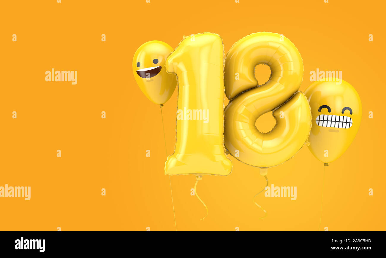 Number 18 birthday ballloon with emoji faces balloons. 3D Render Stock ...